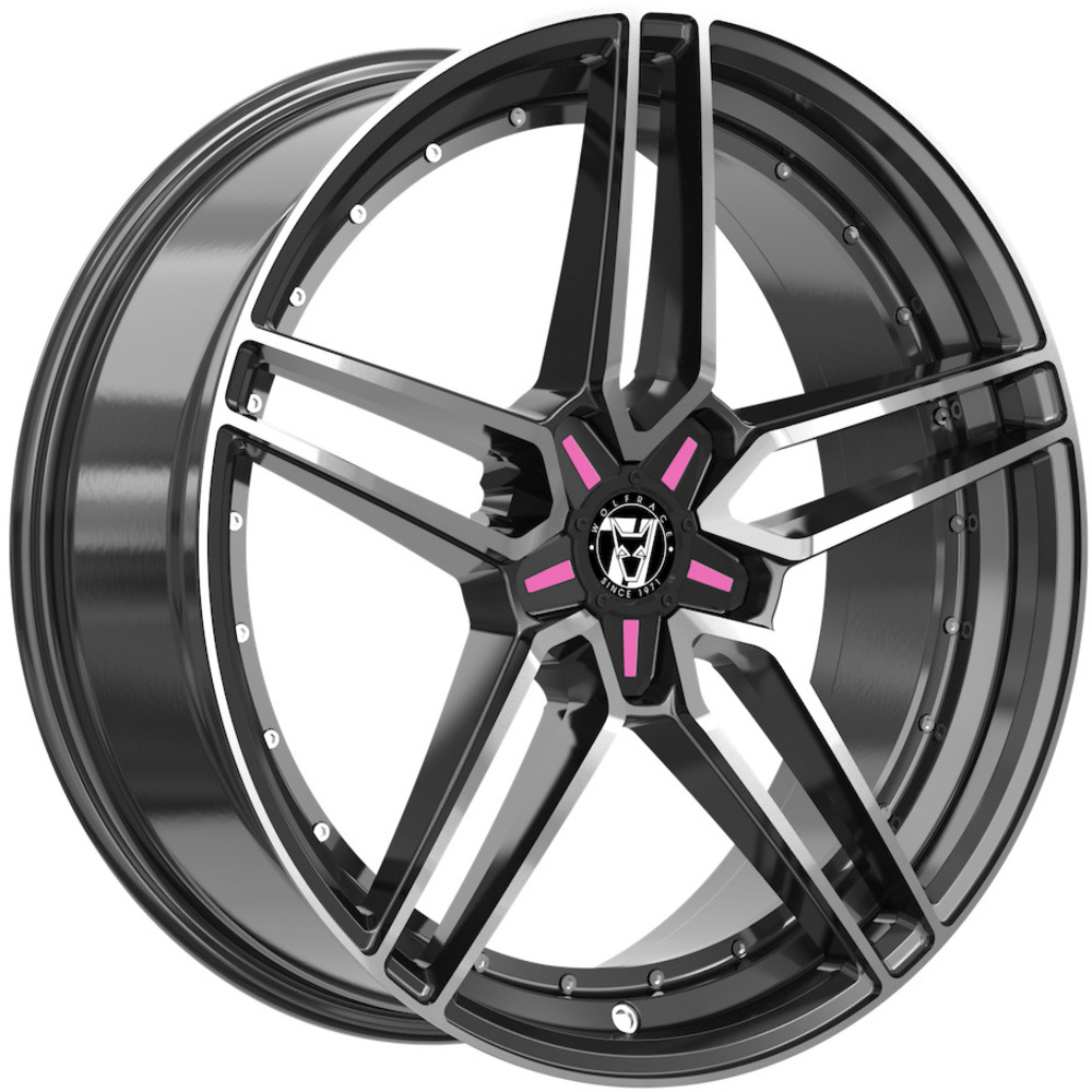 8.5x18 Wolfrace 71 Talon Custom Gloss Raven Black Polished Pink Inserts ...